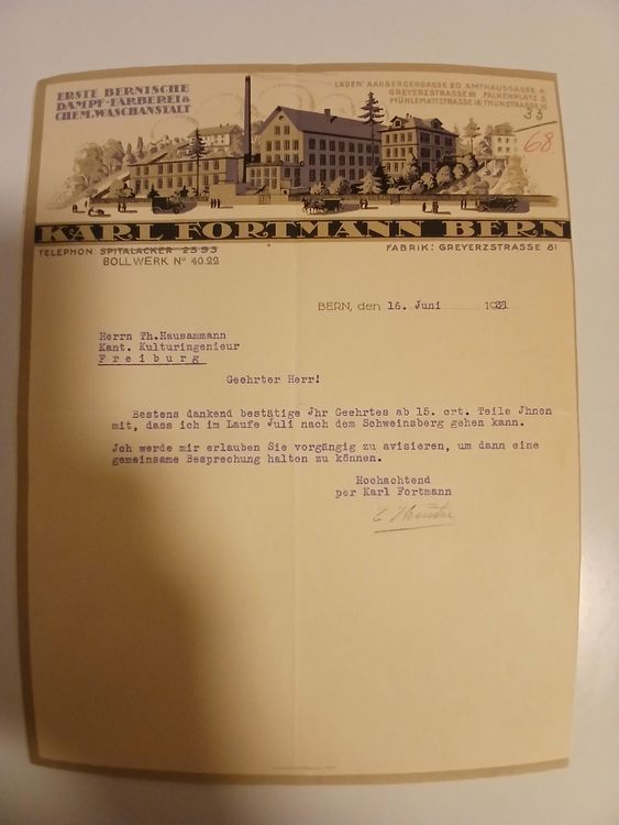 Lettre d'époque Karl Fortmann Bern 1921 | Kaufen auf Ricardo