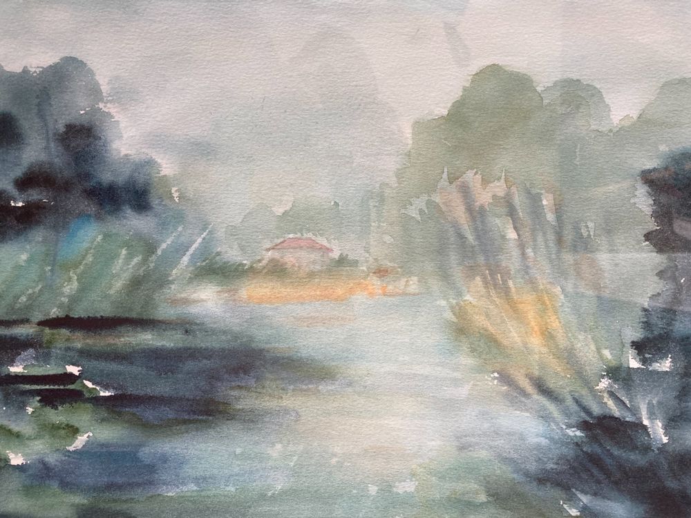 GEMÄLDE AQUARELL LANDSCHAFT SEE NICHT SIGNIERT GERAHMT | Kaufen auf Ricardo