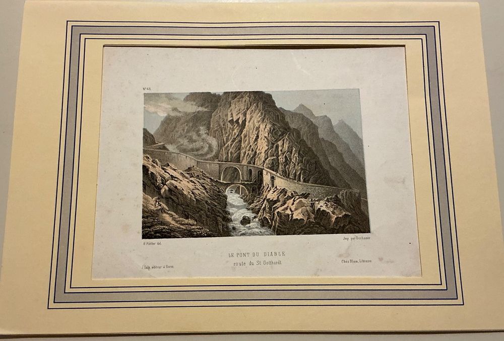 Antike St. Gotthard Pass Lithographie kol. (Gebraucht) in Naters für ...