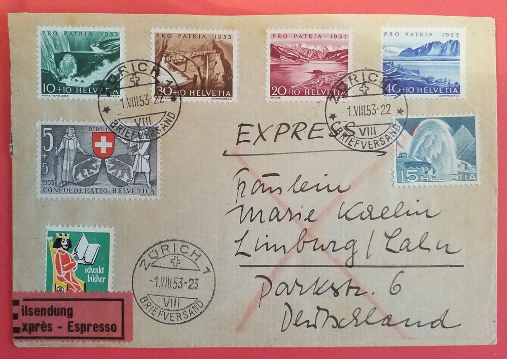 B276) 1953, Pro Patria Satzbrief mit Vignette Kt. 55.- (Neu (gemäss Beschreibung)) in Baden für ...
