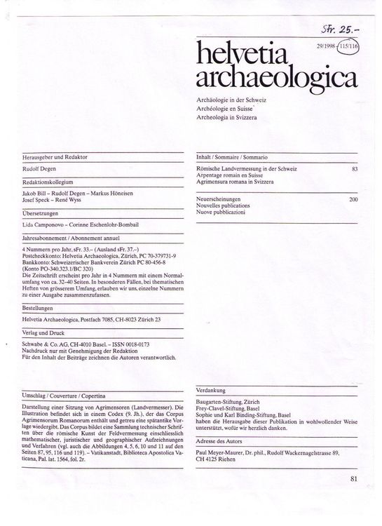 Archäologie: Römische Landvermessung in der Schweiz (Neu (gemäss Beschreibung)) in Biel-Benken ...