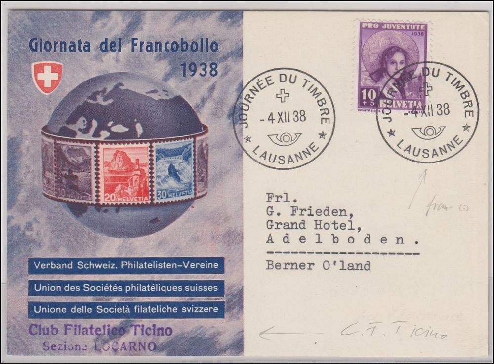 T.d.B.: 1938: Ital. Karte mit Stp. Lausanne + C.F.Ticino -LP (Gebraucht) in Luzern für CHF 75 ...