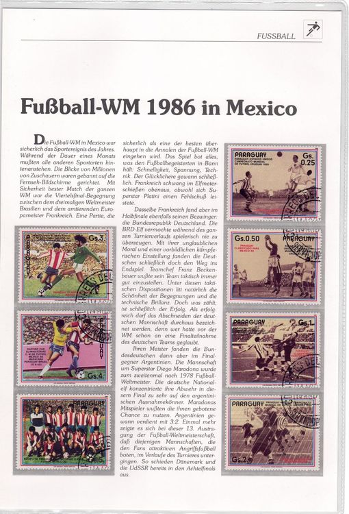 Briefmaken-Fussball-WM 1986 Mexico Gedenkblatt (Gebraucht) in Büetigen ...
