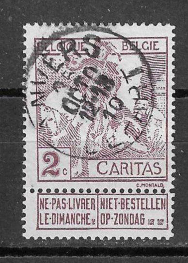 Timbre Belgique 1910 2c caritas (Gebraucht) in Muraz (Collombey) für ...