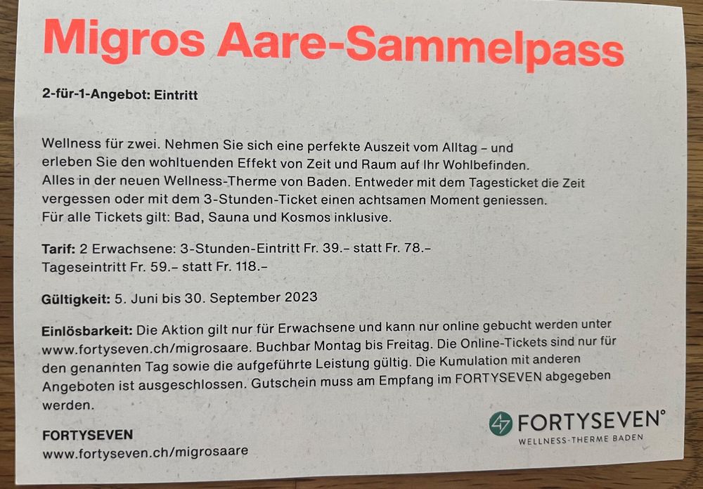 2 für 1 Angebot Einrritt Fortyseven Baden Wellness (Gebraucht) in für CHF 20 – mit Lieferung auf ...