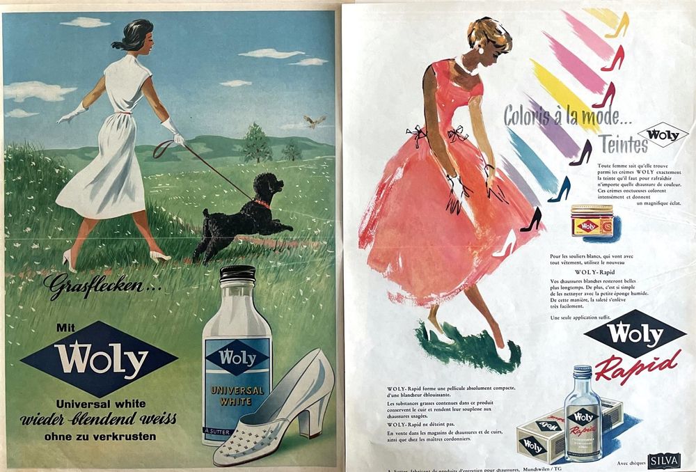 Woly Polish Schue - 4 alte Werbungen / Publicités 1950/58 | Kaufen auf ...