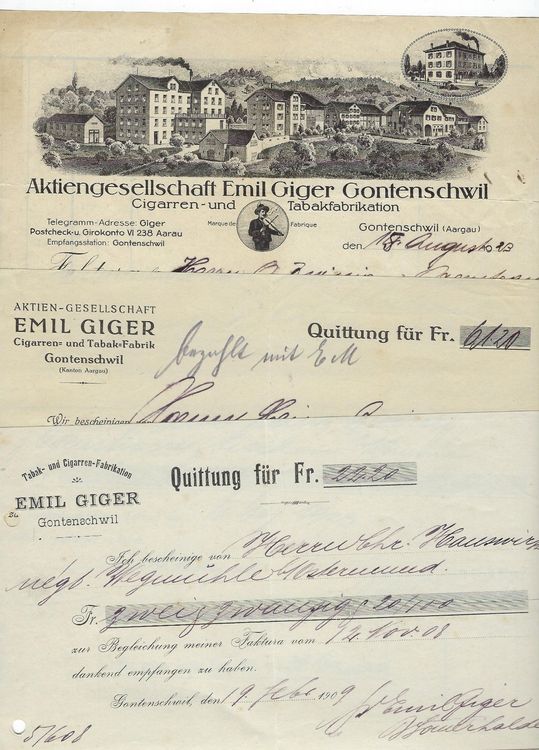 Gontenschwil 1909-1924: 3 x Emil Giger Cigarrenfabriken | Kaufen auf ...