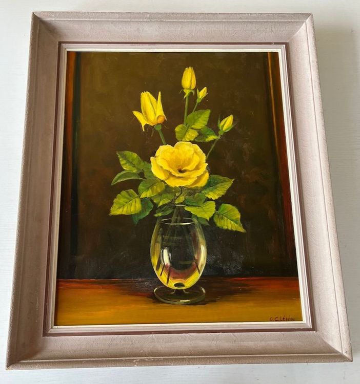 Gemälde, gelbe Rosen im Glas, signiert Otto Clénin (ID C108) | Kaufen auf Ricardo