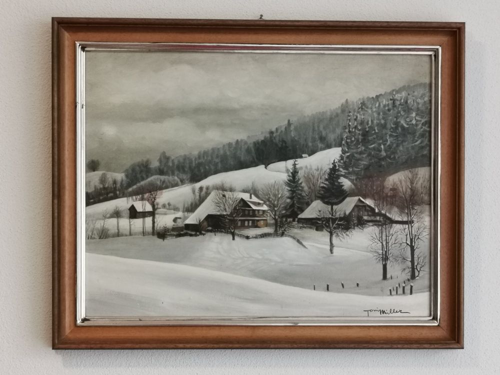Öl-Gemälde "Winterlandschaft" (naive Malerei) mit Holzrahmen (Gebraucht) in Oberdorf NW für CHF ...