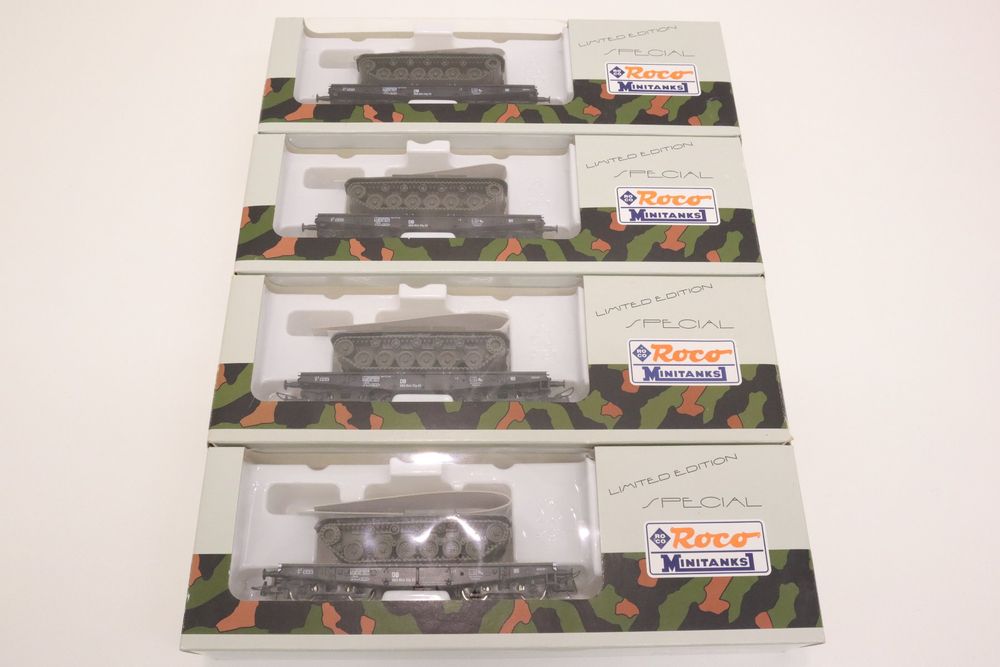 Roco 4 x 858 DB Schwerlastwagen beladen mit Panzer, DC H0 (Gebraucht ...