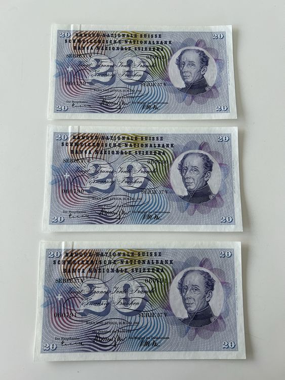 CHF 20er Note 1963 ungefaltet (3-Stück) (Neu (gemäss Beschreibung)) in Gebenstorf für CHF 29 ...