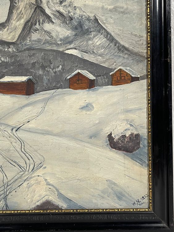 30er Jahre Matterhorn Winterlandschaft Gemälde monogrammiert | Kaufen ...