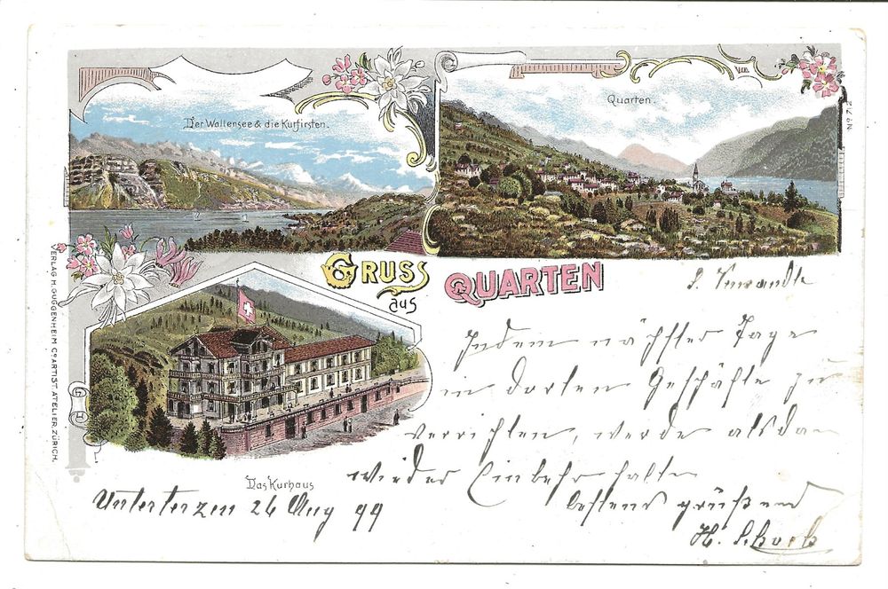 Gruss aus Quarten (SG) Walensee - Kurhaus uralte Litho 1899 | Kaufen ...