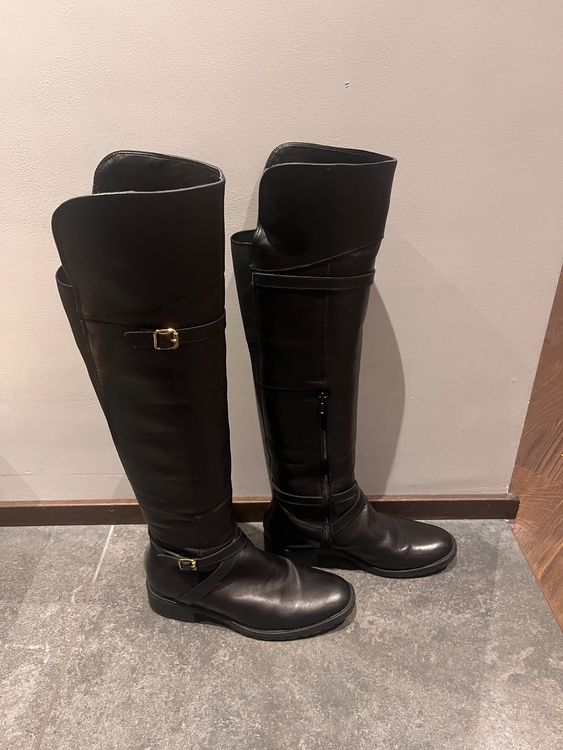 Kniehohe schwarze Lederstiefel Gr.39 - wie neu (Neu (gemäss ...
