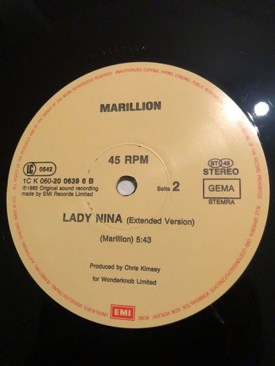 Marillion. 1985. Kayleigh / Lady Nina. Maxi 12“. (Gebraucht) in ...