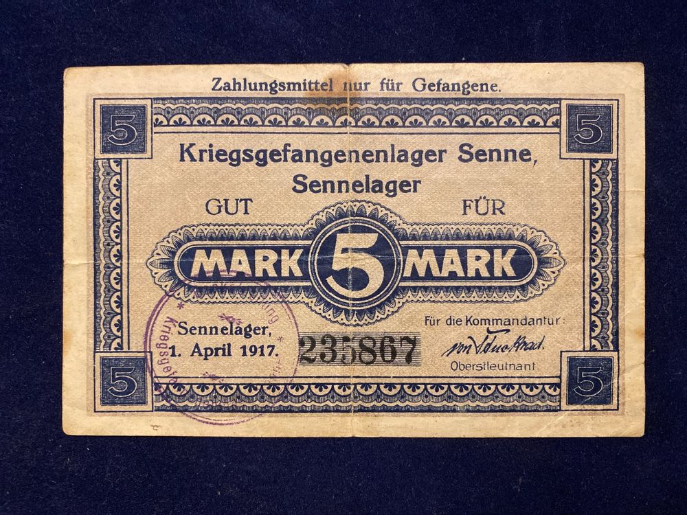 Kriegsgefangenenlager Senne 5 Mark 1917 Sennelager (Gebraucht) in ...