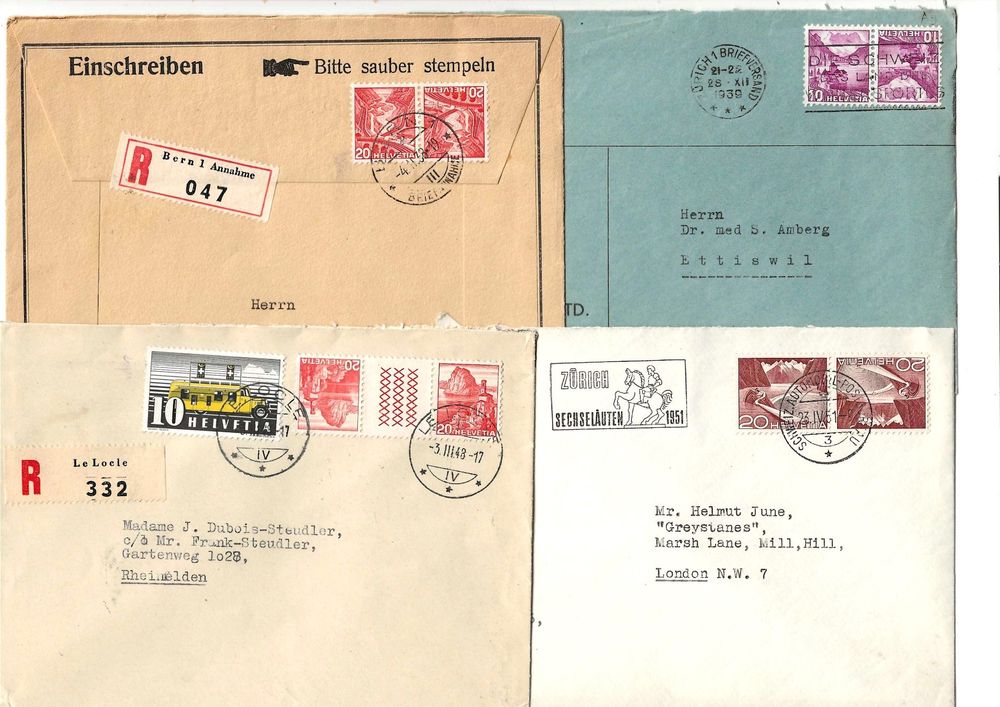 4 Briefe mit Kehrdrucke/Zwischensteg (Gebraucht) in Gümligen für CHF 3 – mit Lieferung auf ...