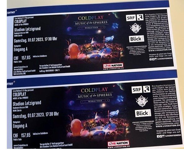 Coldplay, 2 x Stehplatz Tickets Zürich am 01.07.2023 (Neu (gemäss Beschreibung)) in wagen für ...