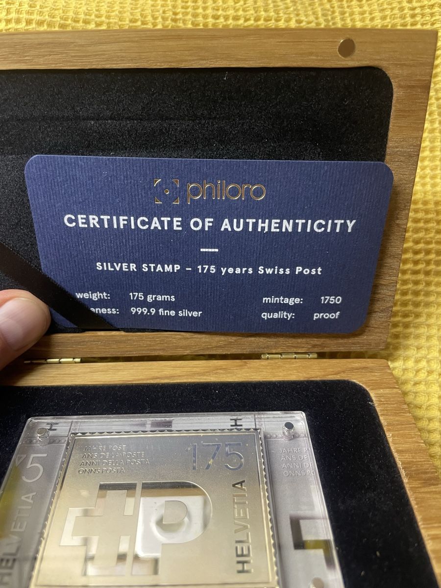 Silberbriefmarke 175 Jahre Schweizerische Post 175 g Reinsil (Neu und ...