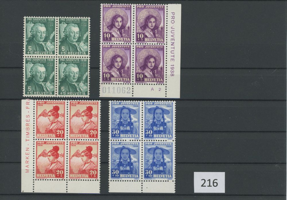 Pro Juventute 1938 Viererblocks ungst Lot 216 Trachtenbilder (Gebraucht) in Männedorf für CHF 2 ...