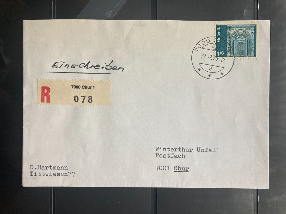 Schweiz 1978 R-Brief 1.1Fr.Architektur 7000 Chur 1 (Gebraucht) in Liestal für CHF 1 – mit ...