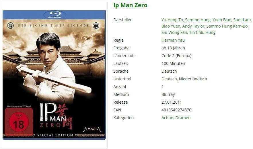 IP Man Zero (Bluray) (Gebraucht) in Buchrain für CHF 4 – mit Lieferung auf Ricardo kaufen