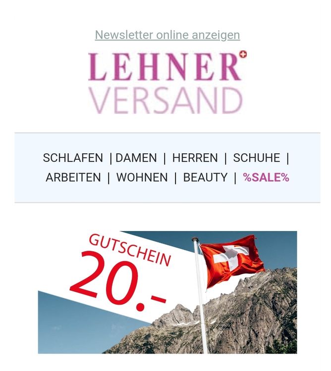 Gutschein Lehner Versand (Neu und originalverpackt) in Heiligkreuz (Mels) für CHF 1 – nur ...