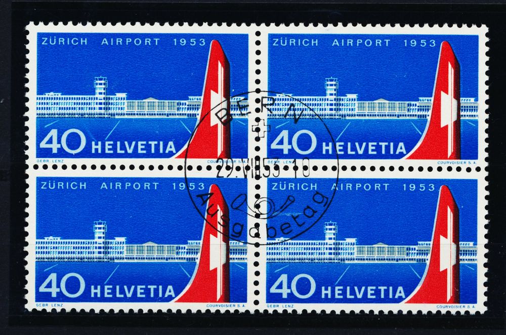 1953 Flughafen Zürich Vierblock mit ET-Stempel deutsch (Gebraucht) in Roggwil BE für CHF 30 ...