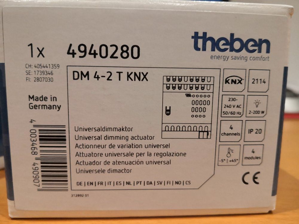 KNX-Dimmaktor Theben HTS DM 4-2 T 4x200W (Neu und originalverpackt) in ...
