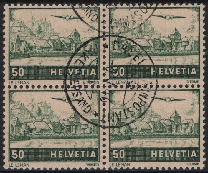 50 Rp. Flugpost im Viererblock mit 2 x ABART "weisses Dach" | Kaufen auf Ricardo