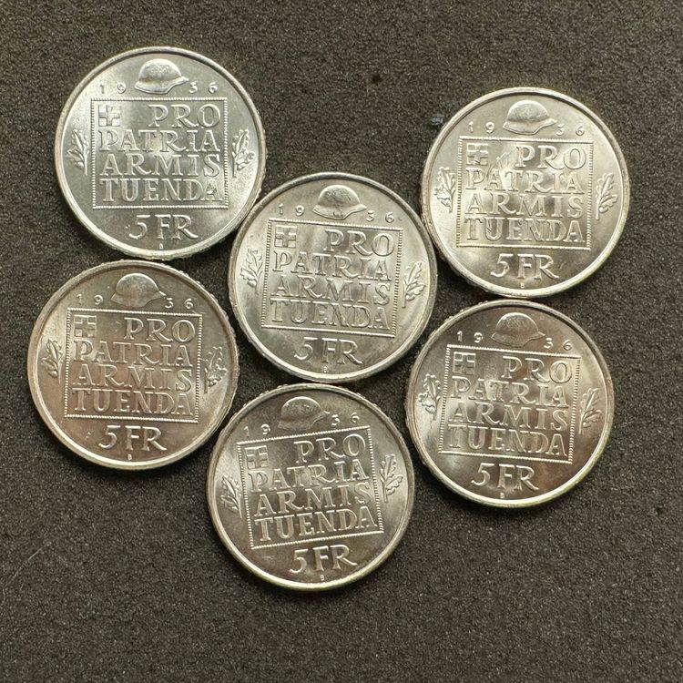 6 Stück 5 Franken Silber Pro Patria 1936 (Gebraucht) in Reitnau für CHF 85 – mit Lieferung auf ...