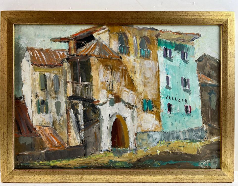 Haus szene Gemälde Unlerserlich signiert. | Kaufen auf Ricardo