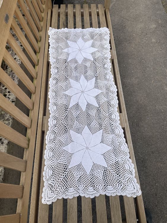 Weisser Häkel-Tischläufer, Sterne, Vintage Landhaus shabby c (Gebraucht ...