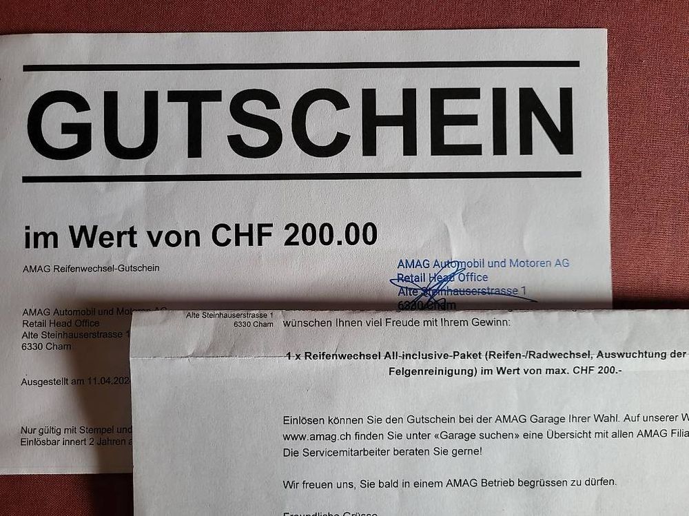 1 x AMAG Reifenwechsel-Gutschein CHF 200 (Neu und originalverpackt) in Oberglatt ZH für CHF 170 ...