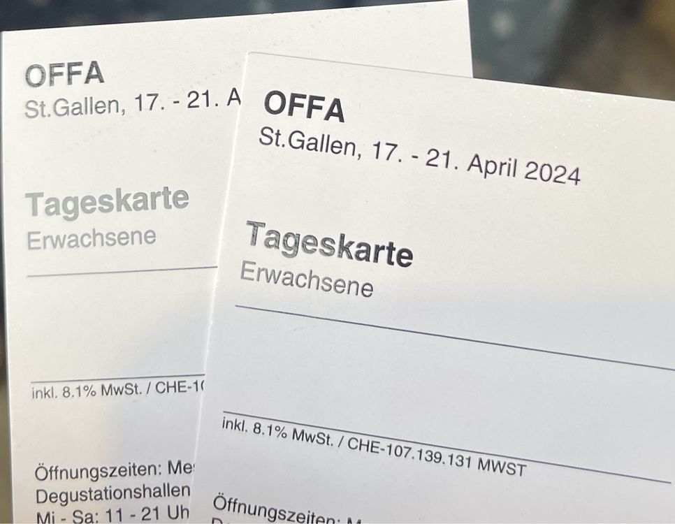 Zwei Eintritte Offa 2024 (Neu (gemäss Beschreibung)) in Gams für CHF 10 – mit Lieferung auf ...