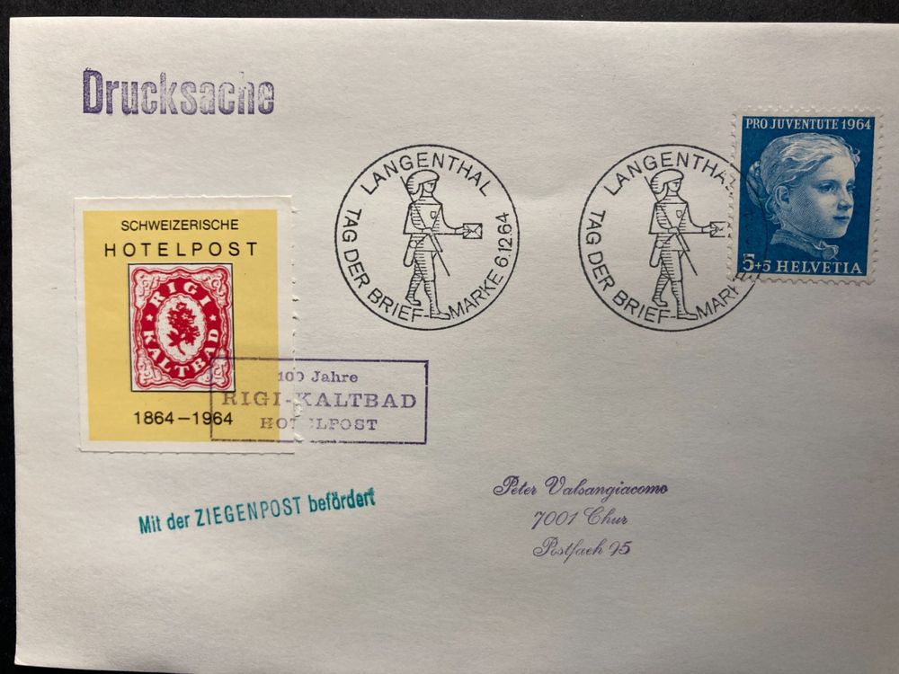 Schweiz 1964 Langenthal 100 J. Hotelpost Vignette Ziegenpost (Gebraucht ...