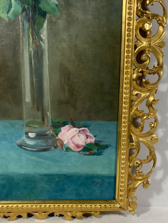 1870 Stilleben Gemälde mit Rosen Monogrammiert M.H (Gebraucht) in Root für CHF 65 – mit ...
