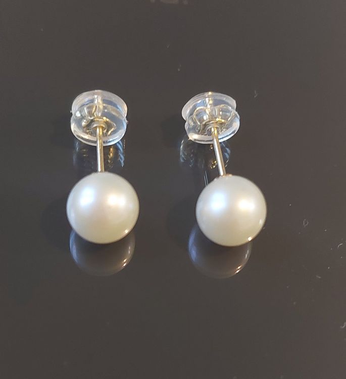Perlen Ohrringe 7mm echte perlen rund Ohrstecker gold 750 (Neu und originalverpackt) in ...