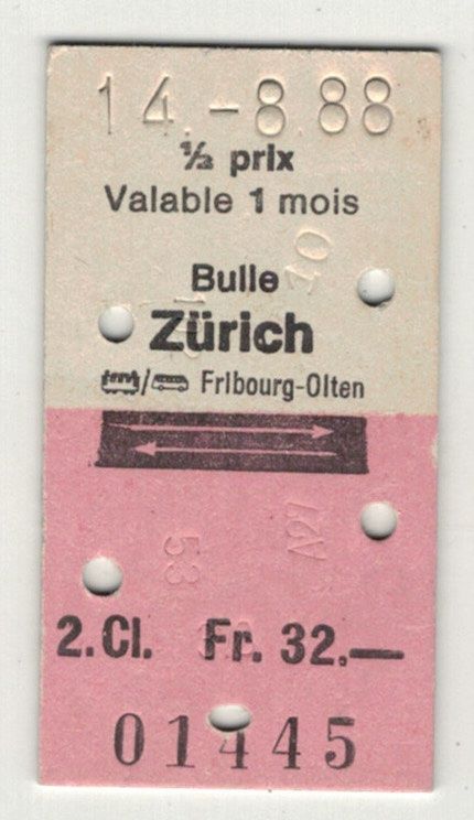 Billet de train SBB-CFF / Bulle-Zurich | Kaufen auf Ricardo