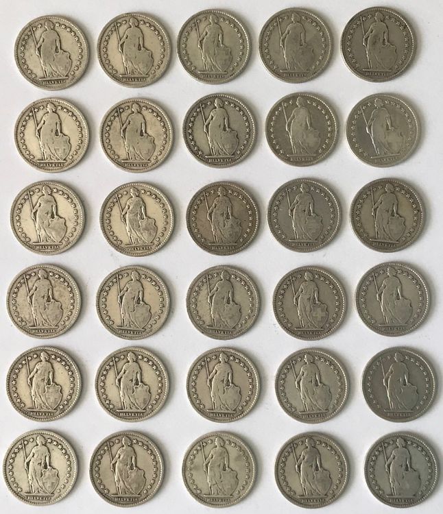 je 10 Stück Schweizer Silber 1 Franken-Münzen 1903/1905/1906 | Kaufen auf Ricardo