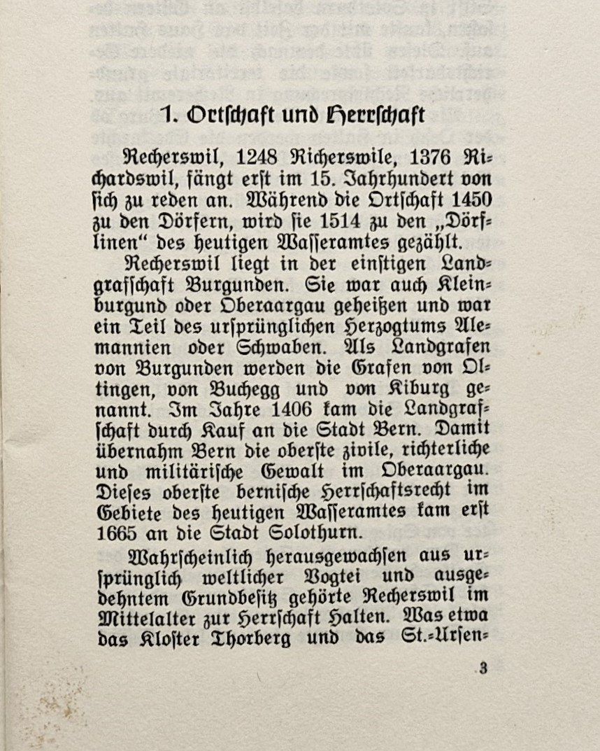 Aus dem alten Recherswil, Wasseramt, Kt. Solothurn (1943) (Gebraucht ...