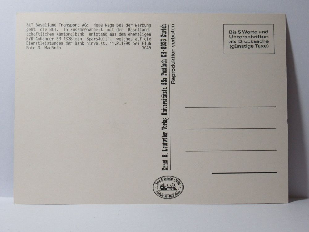 Basel , Transport AG , Sparsäuli , BVB - Anhänger B3 1338 (Neu (gemäss ...