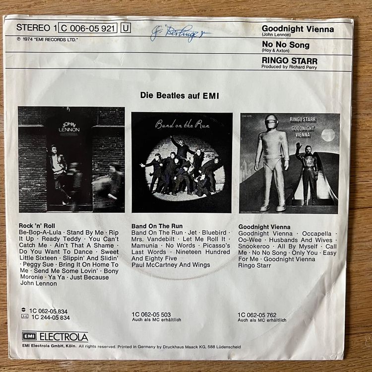Ringo Starr - Goodnight Vienna / 1. D-Press. 1975 (Gebraucht) in Gais ...