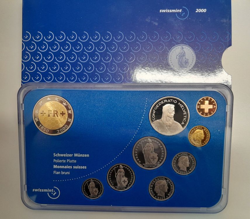 MÜNZENSATZ 2000 P.P. 150. JAHRESTAG DES SCHWEIZER FRANKEN (Neu und originalverpackt) in Morbio ...
