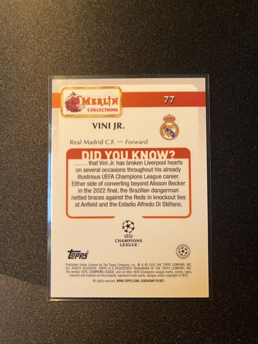 2024-25 Topps Merlin UCC Soccer Vinicius Jr Orange Cracked I (Neu ...