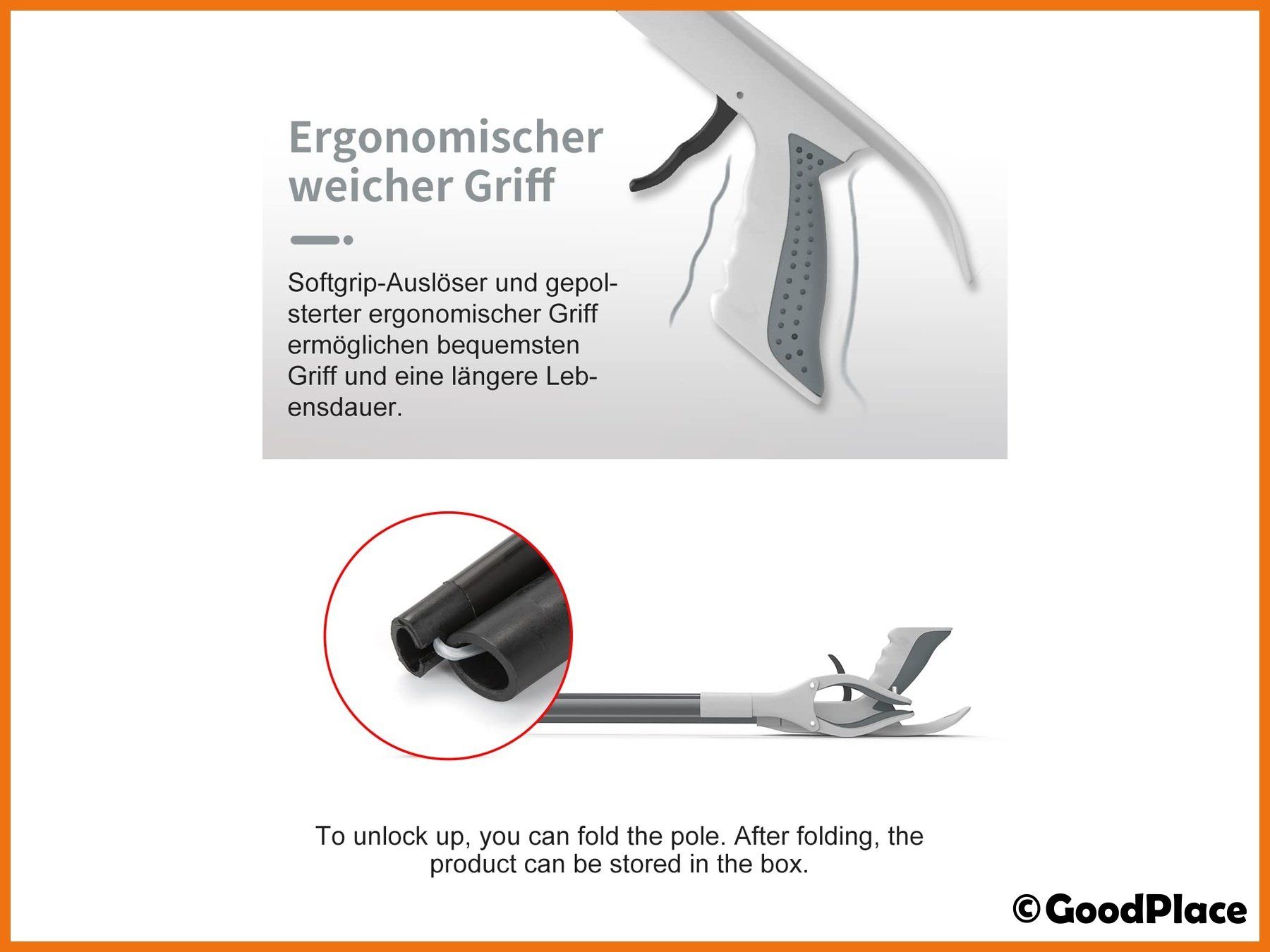 Greifzange aus Alu mit Schuhlöffel - Greifarm Greifhilfe (Neu und ...