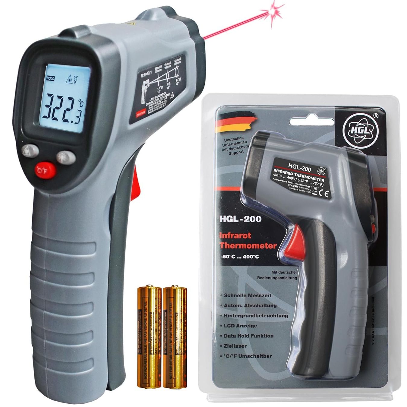 Infrarot Thermometer 50 bis 400 Grad mit LCD und Laser (Neu und ...