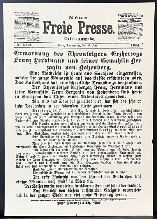 Neue Freie Presse. Extra Ausgabe. 1914. Ermordung | Kaufen auf Ricardo Neue Freie Presse. Extra Ausgabe. 1914. Ermordung | Kaufen auf Ricardo