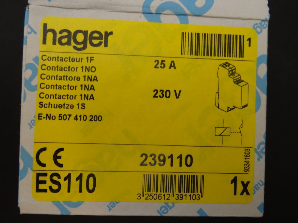 Contacteur Hager ES110 25A 230V NEUF (Neuf avec emballage d'origine) à ...