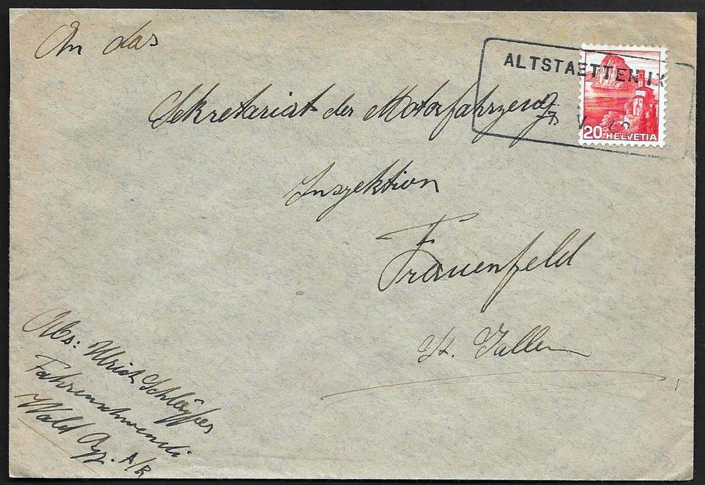 1942 Brief ALTSTAETTEN IX Aushilfstempel selten ab 1.- (Gebraucht) in Zürich für CHF 6 – mit ...